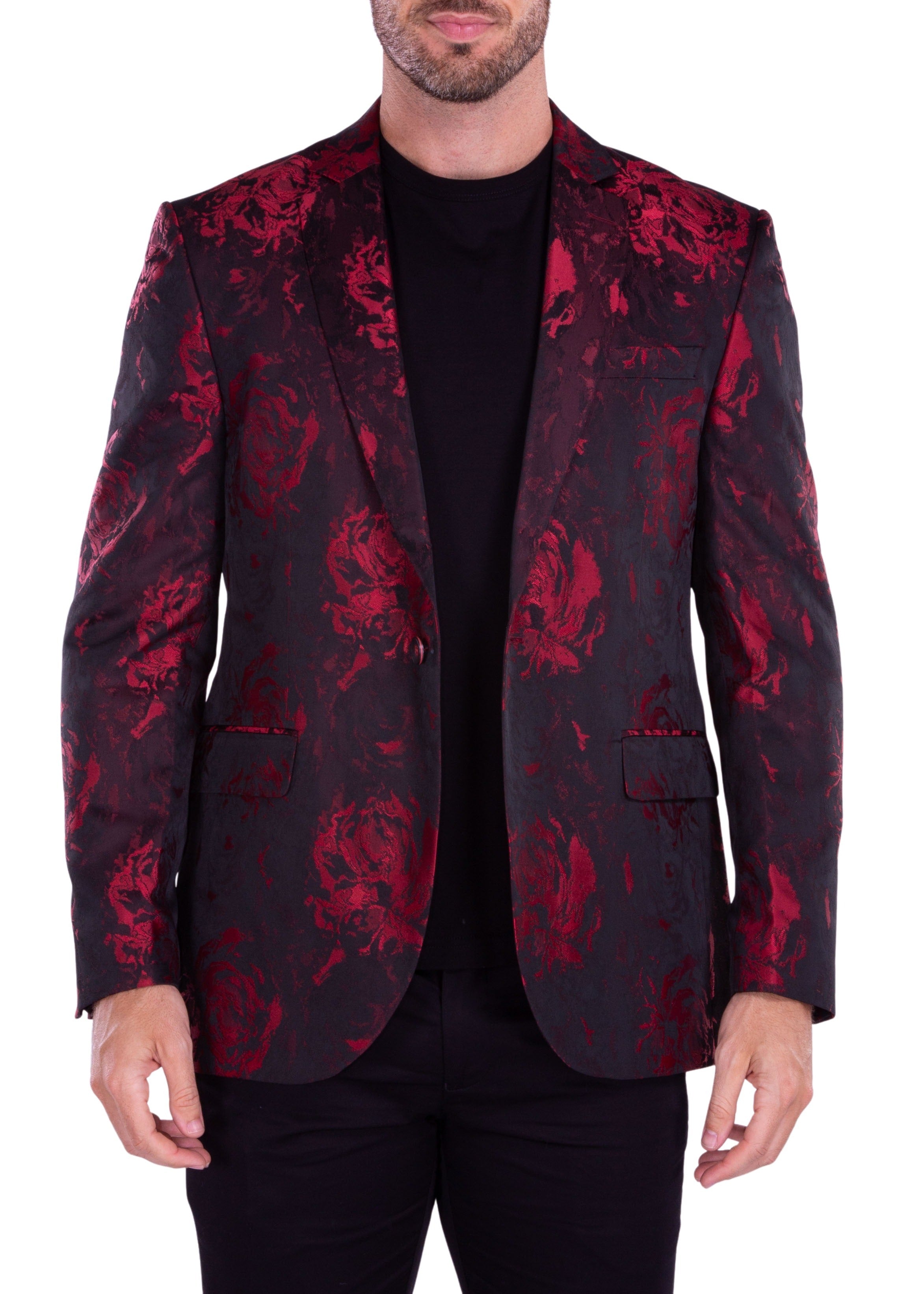 Brocade Jacquard Floral Satin Evening Jacket Red– BESPOKE MODA
