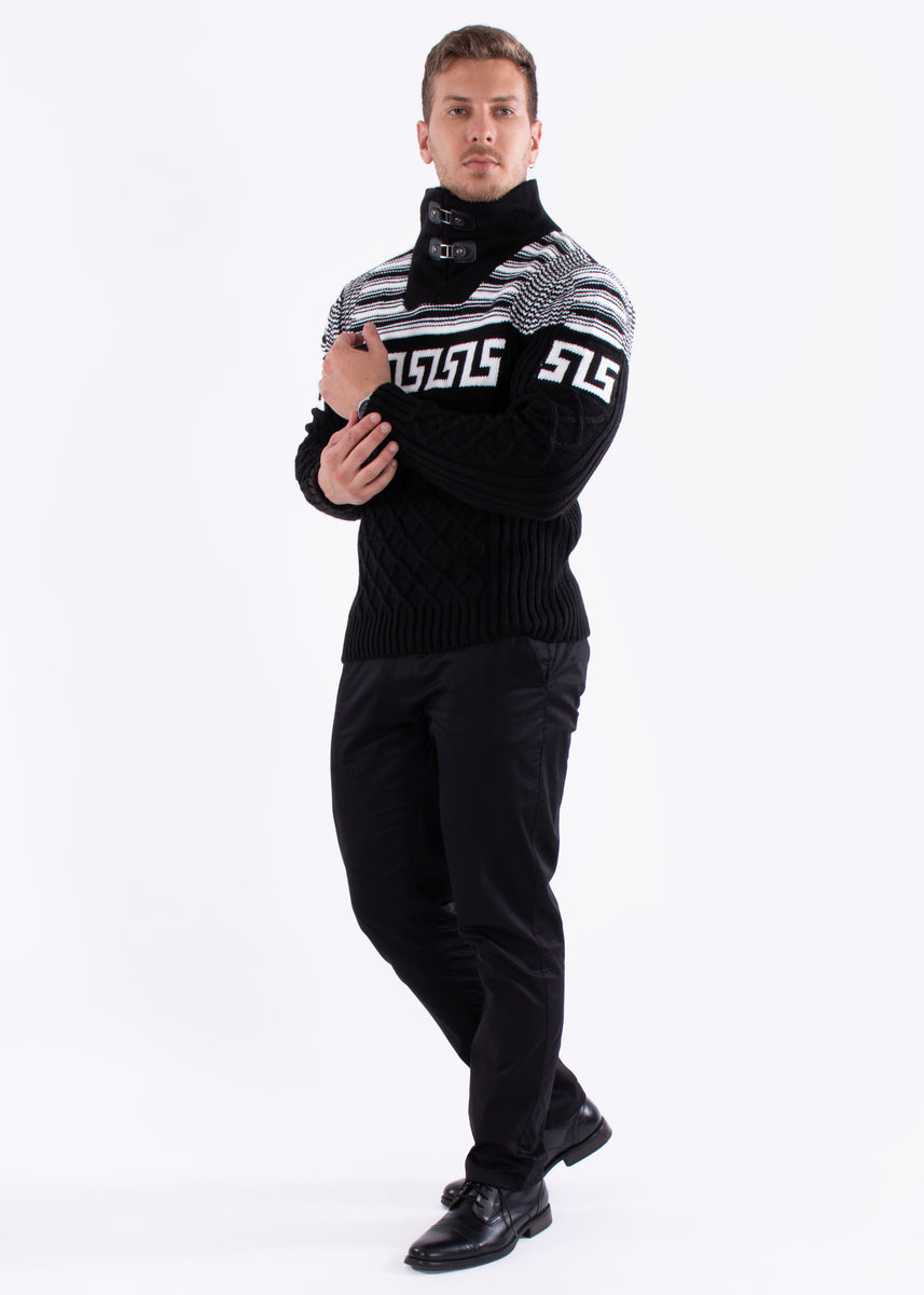 Quarter Zip Cable Knit Pullover Sweater Black– BESPOKE MODA