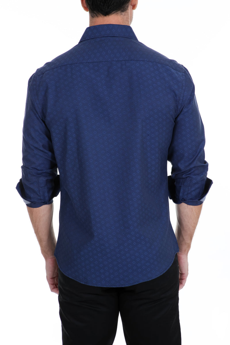 BESPOKE - Mens Navy Button Up Long Sleeve Dress Shirt - Modern Fit ...