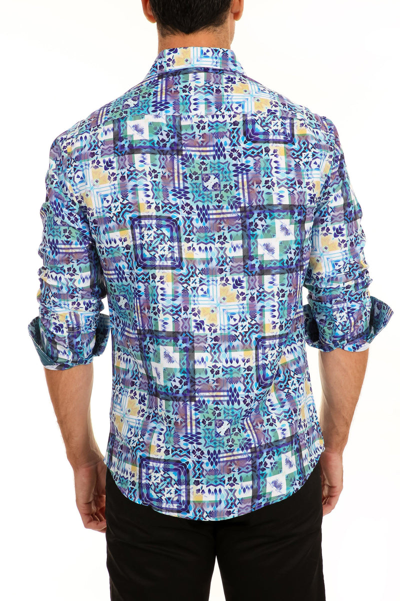 BESPOKE - Mens Blue Button Up Long Sleeve Dress Shirt - Modern Fit ...