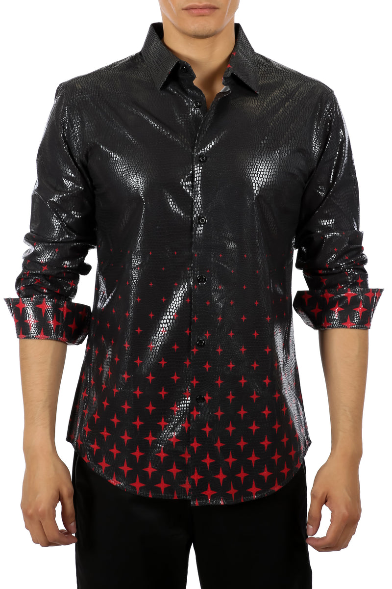 BESPOKE - Mens Black Button Up Long Sleeve Dress Shirt - Modern Fit ...
