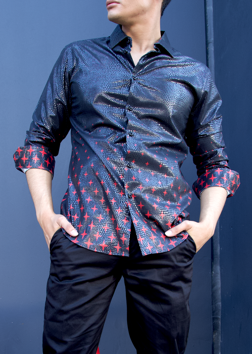 BESPOKE - Mens Black Button Up Long Sleeve Dress Shirt - Modern Fit ...