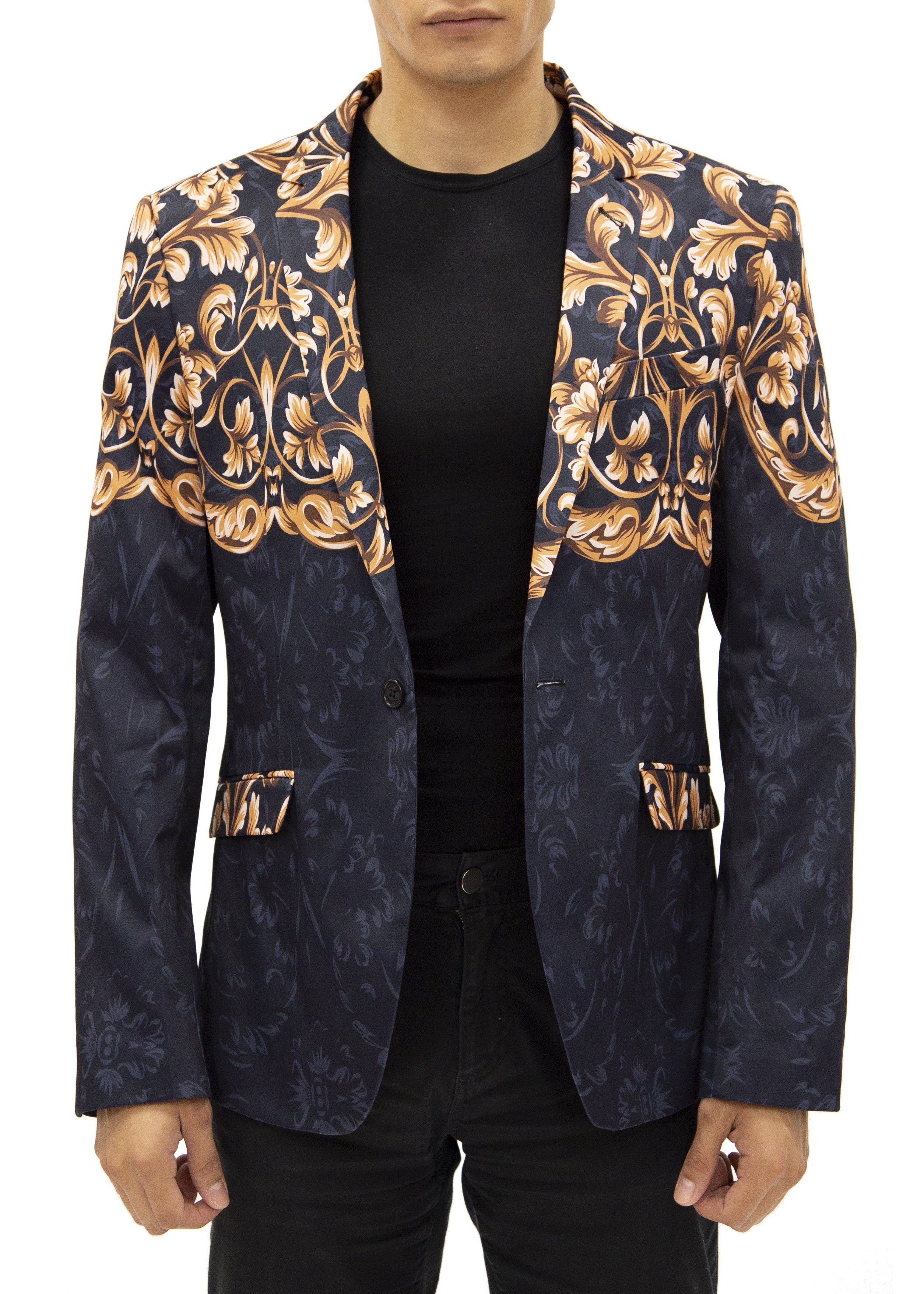 Baroque Acanthus Shoulder Detail Pattern Evening Blazer Black– BESPOKE MODA