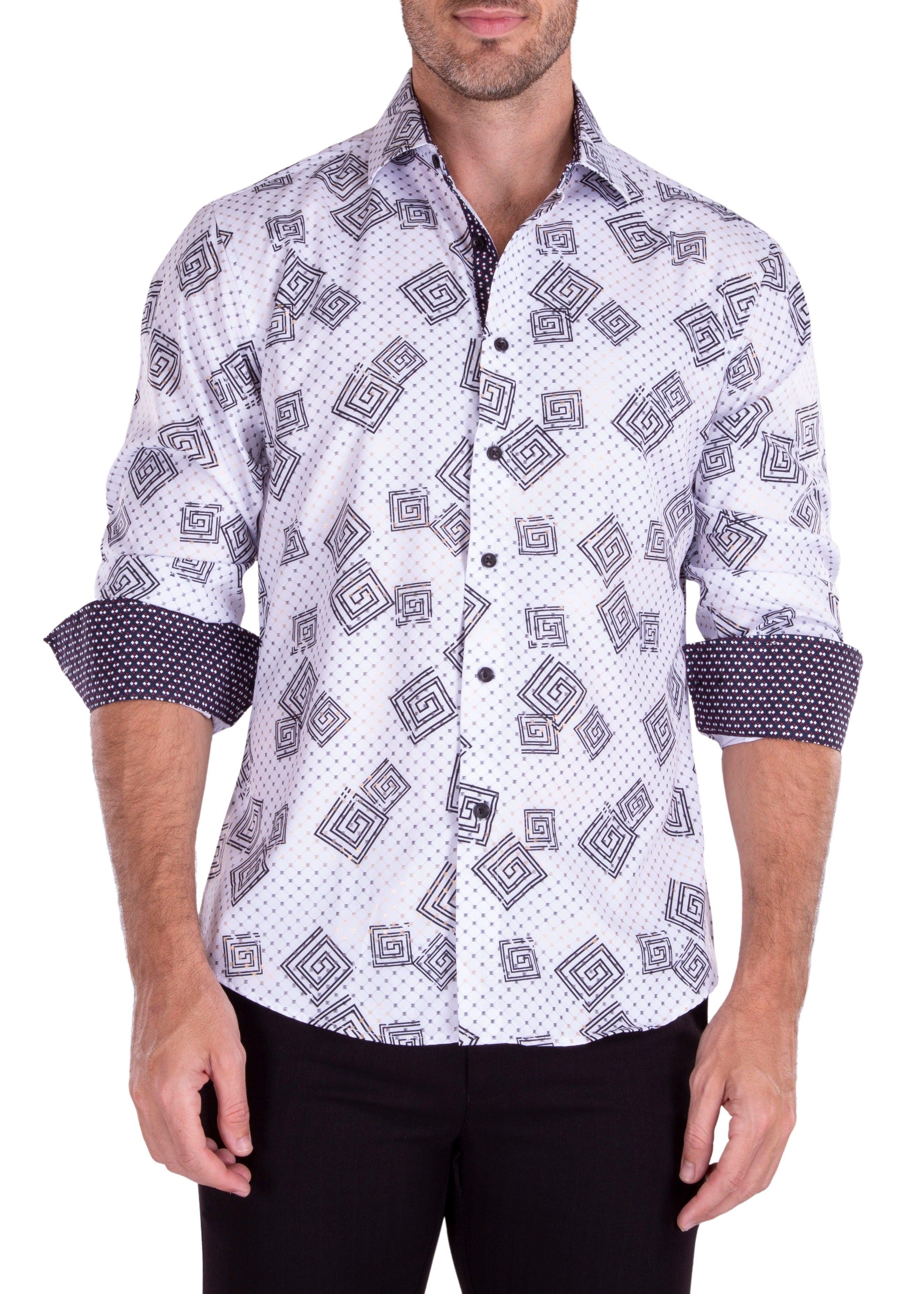 Wild Greek Key Long Sleeve Dress Shirt White – BESPOKE MODA