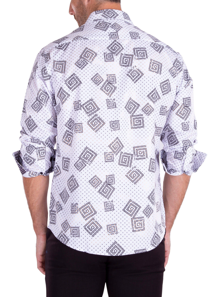 Wild Greek Key Long Sleeve Dress Shirt White– BESPOKE MODA